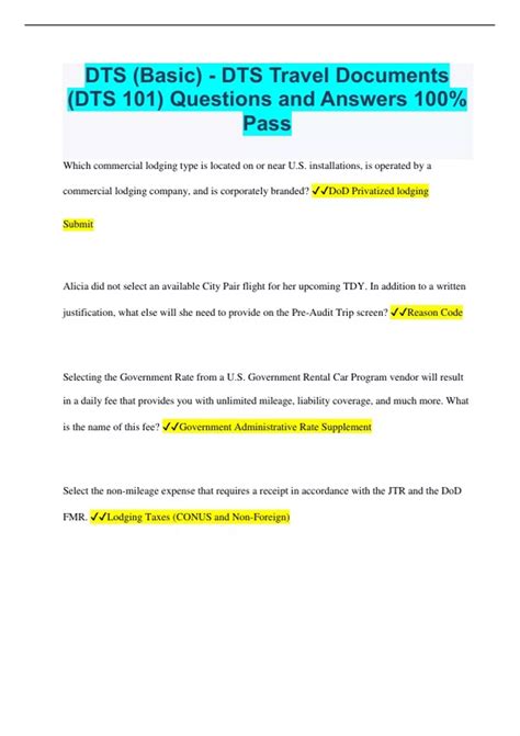 Dts Basic Dts Travel Documents Dts 101 Questions And Answers 100