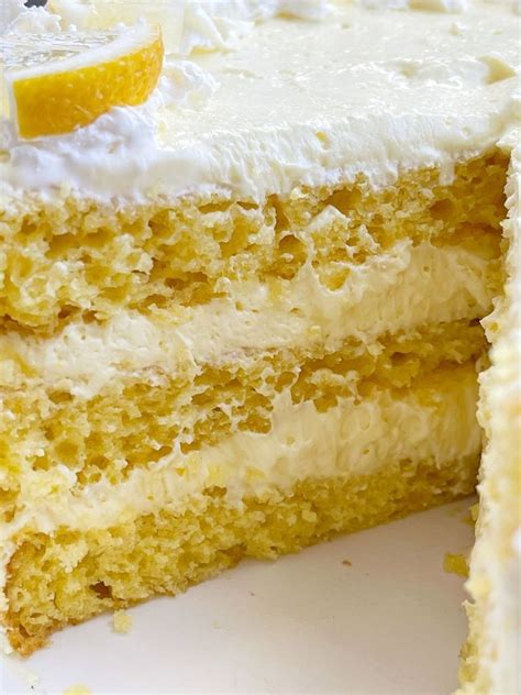 Three Layers Of Easy Lemon Cake With Lemon Pudding Frosting Lemon