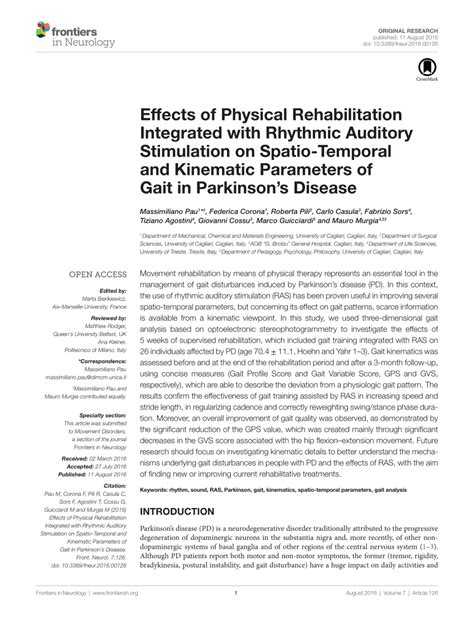Pdf Effects Of Physical Rehabilitation Integrated With Rhythmic Auditory Stimulation On Spatio