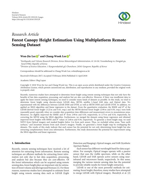 Pdf Forest Canopy Height Estimation Using Multiplatform Remote Sensing Dataset