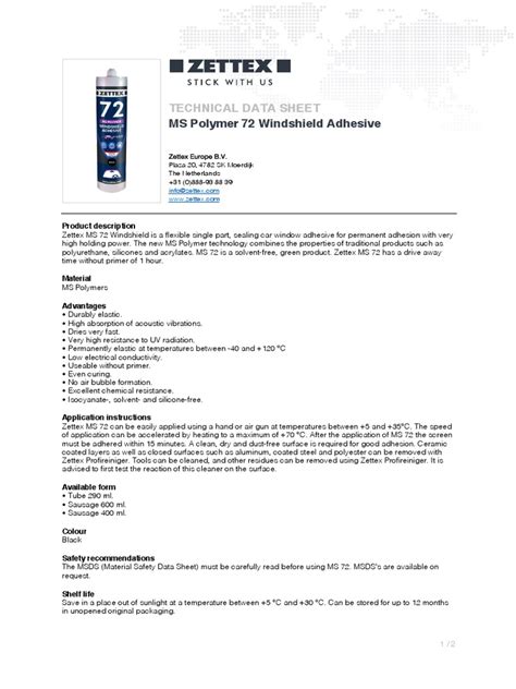 Tds Zettex Ms Polymer 72 En Pdf Polyurethane Adhesive