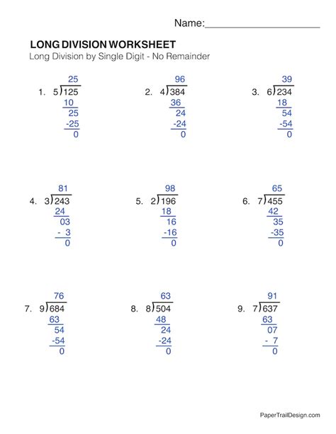 Long Division Worksheets Paper Trail Design