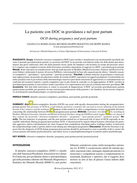 Pdf Ocd During Pregnancy And Post Partum