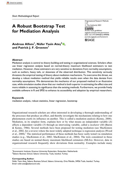 Pdf A Robust Bootstrap Test For Mediation Analysis