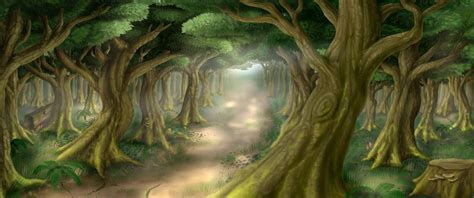 绿色森林小路插画风景3440x1440壁纸 千叶网