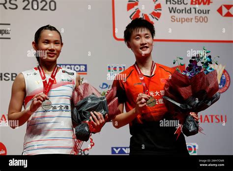 Winner Chinas Chen Yu Fei Right Stand Next To Runner Up Taiwans Tai