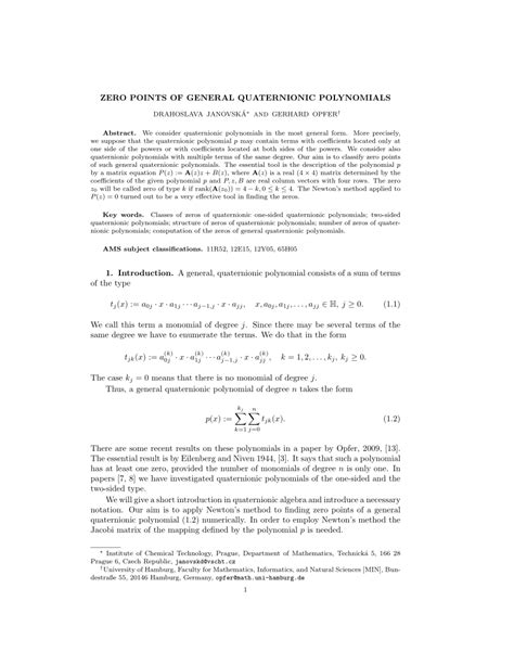 Pdf Zero Points Of General Quaternionic Polynomials