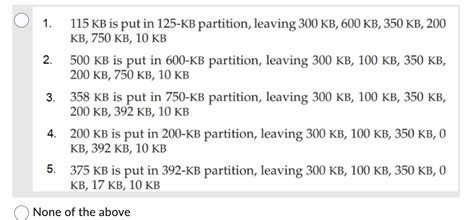 solved given six memory partitions of 300 kb 600 kb 350 kb