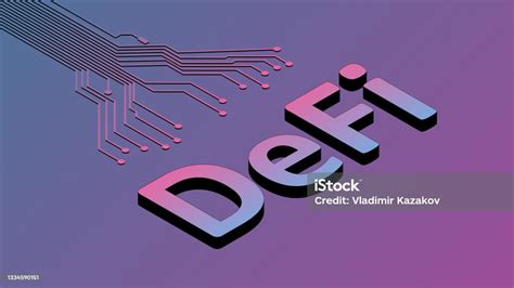 Defi 보라색 배경에 Pcb 트랙과 분산 금융 등색 텍스트 공공 블록 체인을 기반으로 하는 금융 응용 프로그램 및 서비스의