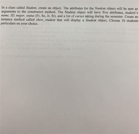 Solved In A Class Called Student Create An Object The