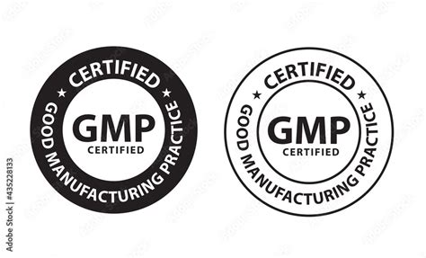 GMP Certified Good Manufacturing Practice Vector Icon Set Black In Color Stock Vector