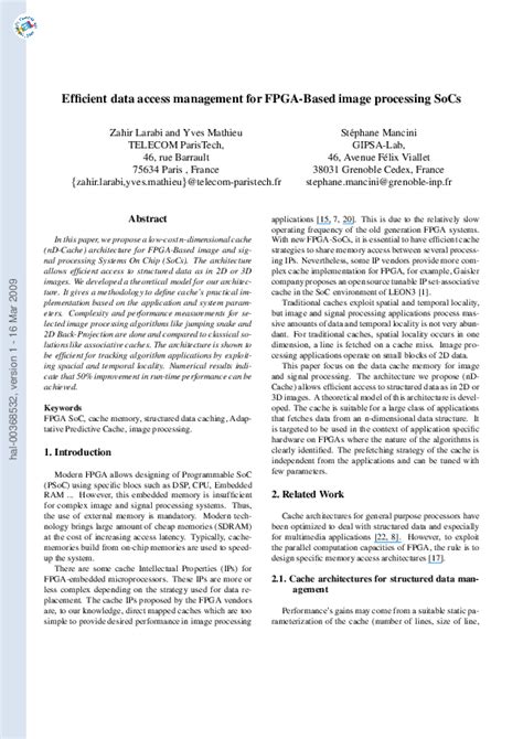 efficient data access management for fpga based image processing socs