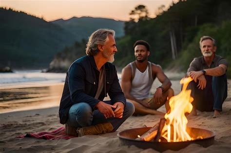Premium AI Image A Man Sits Next To A Fire With A Man Sitting Next To Him