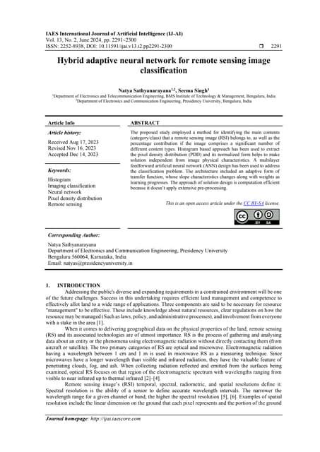 Hybrid Adaptive Neural Network For Remote Sensing Image Classification