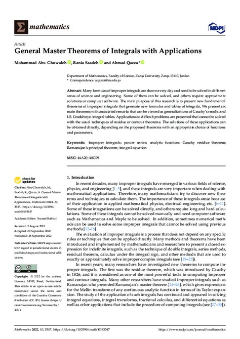 Pdf General Master Theorems Of Integrals With Applications