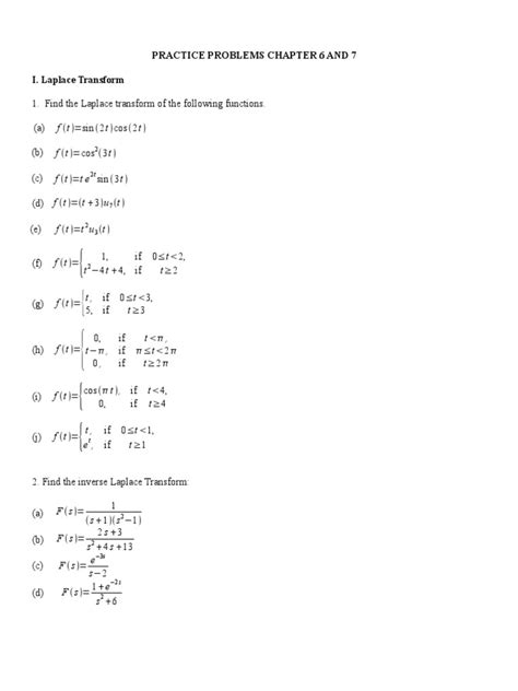 Practice Problems Chapter 6 And 7 I Laplace Transform F T T U T Pdf