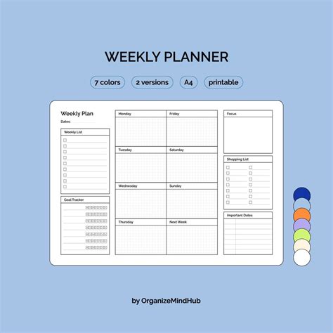 Weekly Planner Printable Desk Planner Office Planner Productivity 7