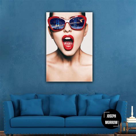 Retro Female Model With Red Lipstick Glasses Roll Up Canvas Inspire