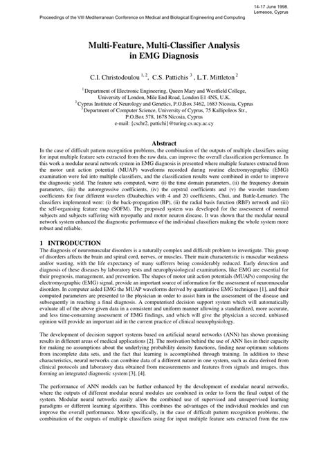Pdf Multi Feature Multi Classifier Analysis In Emg Diagnosis