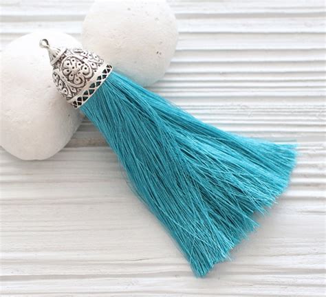 Extra Large Turquoise Silk Tassel With Rustic Silver Tassel Etsy