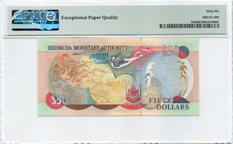 Bermuda Monetary Authority 50 Dollars 2007 Pmg 66 Low Sn 140 Queen