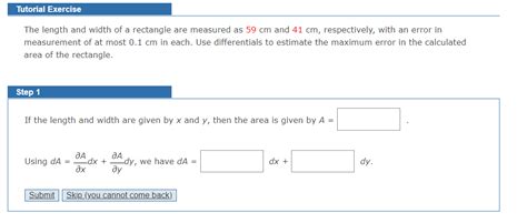 Solved Tutorial Exercise The Length And Width Of A Rectangle Chegg