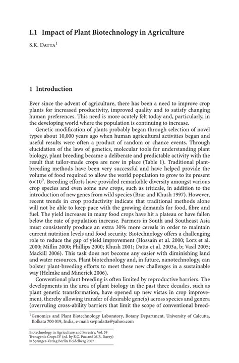 Pdf Impact Of Plant Biotechnology In Agriculture