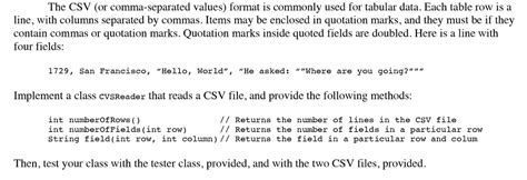 Solved The CSV Or Comma Separated Values Format Is Chegg Com