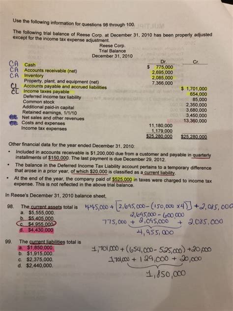 Solved Use The Following Information For Questions 98