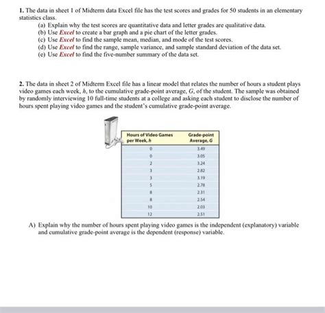 1 The Data In Sheet 1 Of Midterm Data Excel File Has