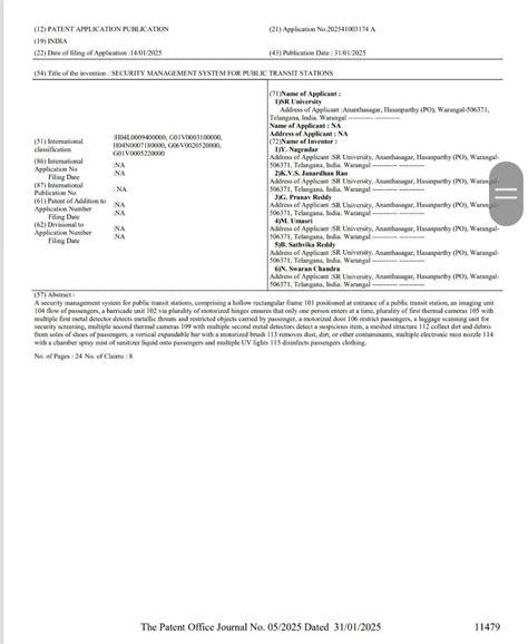 Sathvika Reddy Beesam On Linkedin Patents Innovation Engineering Sruniversity