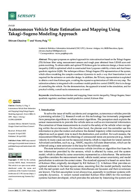 Pdf Autonomous Vehicle State Estimation And Mapping Using Takagisugeno Modeling Approach
