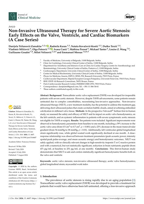 Pdf Non Invasive Ultrasound Therapy For Severe Aortic Stenosis Early Effects On The Valve