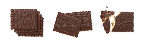 Biscuit Coated In Dark Chocolate Isolated Square Cookies Rectangular