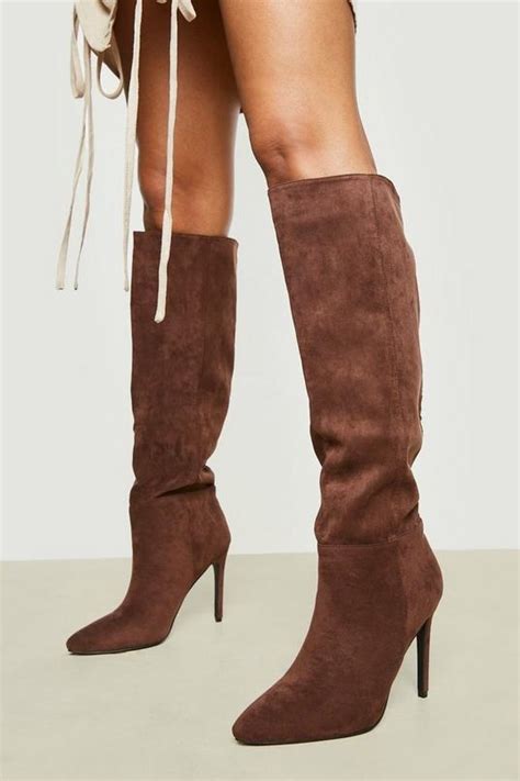 Pointed Knee High Stiletto Heeled Boots Boohoo Usa