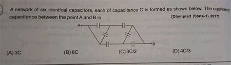 A Network Of Six Identical Capacitors Each Of Value C Is Made As Shown
