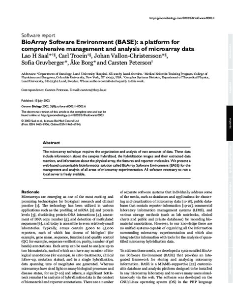 Pdf Bioarray Software Environment Base A Platform For