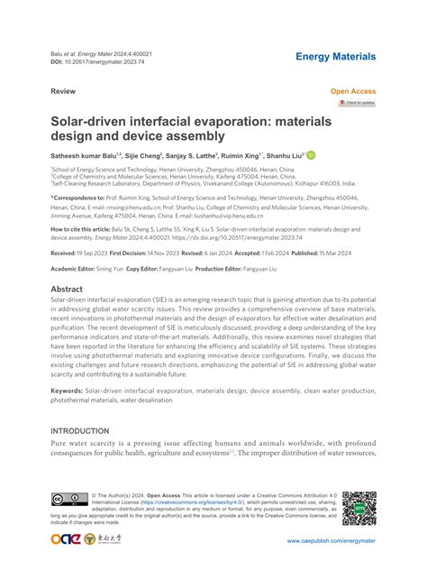 Pdf Solar Driven Interfacial Evaporation Materials Design And Device