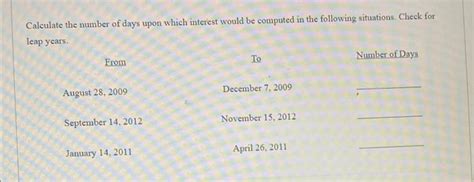 Solved Calculate The Number Of Days Upon Which Interest Chegg Com