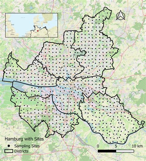 Map Of Hamburg Germany With Sampling Sites And Borders Of Districts