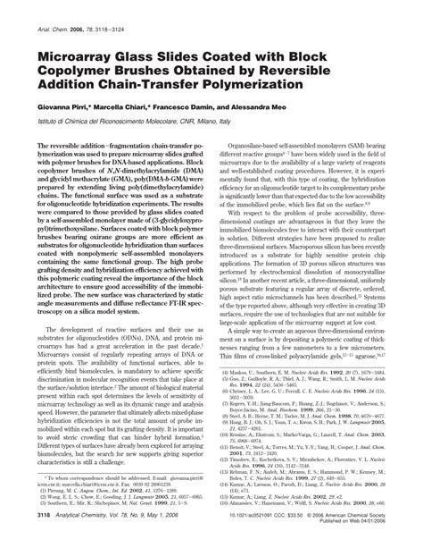 Pdf Microarray Glass Slides Coated With Block Copolymer Brushes