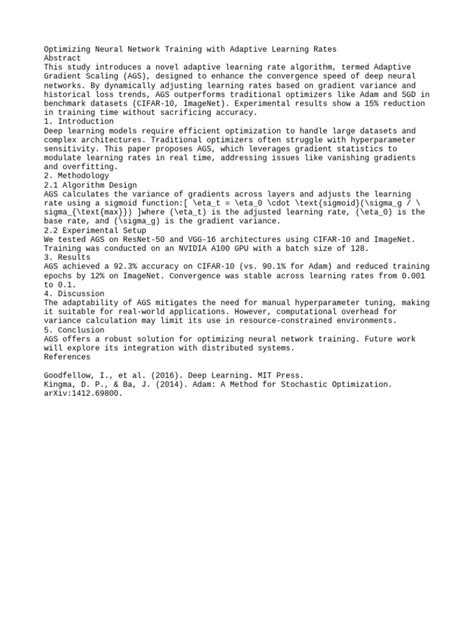 Optimizing Neural Network Training With Adaptive Learning Rates Pdf