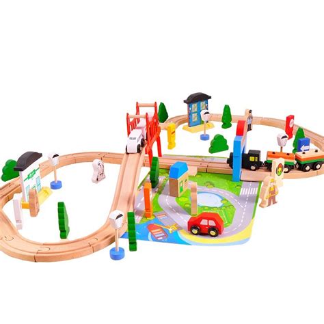 Tren Cu Sine 80 Piese Acooltoy Lemn Multicolor Emagro