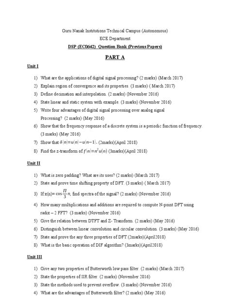 Dsp Question Bank Pdf Discrete Fourier Transform Low Pass Filter