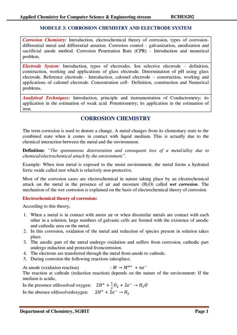 SOLUTION Cse Module 3 Corrosion Electrode System Studypool
