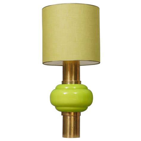 1950s Rare Pair Of Green Glass Lamps By Vistosi With Murano Glass