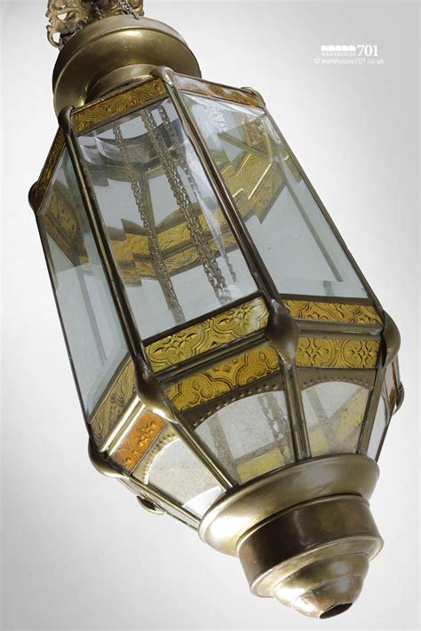 Vintage Octagonal Brass And Glass Candle Lantern