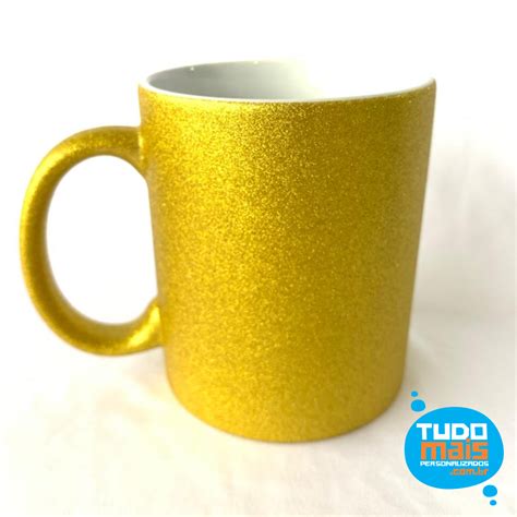 Caneca Cerâmica Glitter Dourada 325ml M