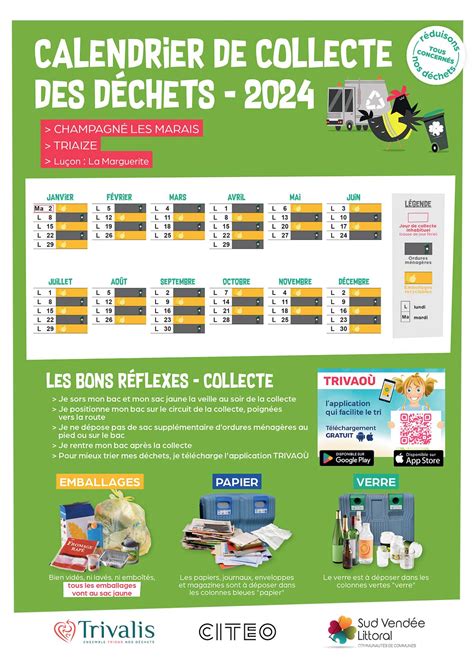 Calendrier de collecte des déchets 2024 Mairie de Triaize