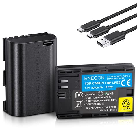 ENEGON LP E6 LP E6N USB C Direktladefähige Ersatzakkus 2000mAh für